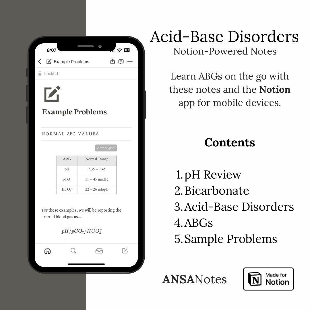 Arterial Blood Gases abgs Notes for Notion Acid/base Nursing Guide ...