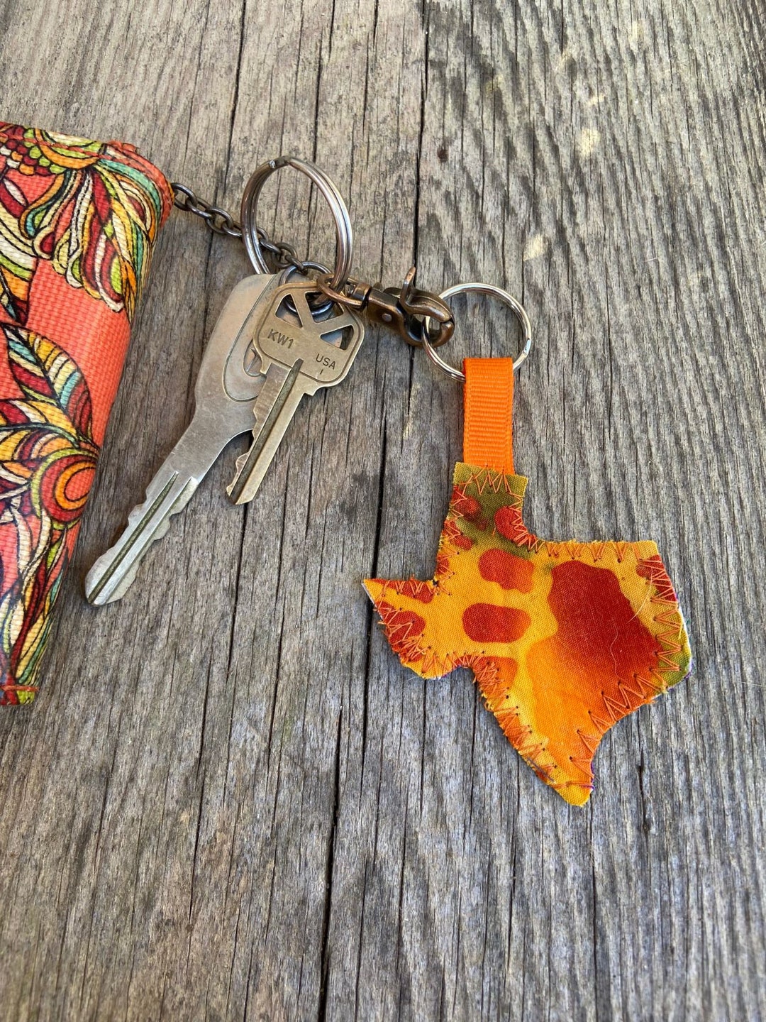 Orange Batik Texas Fabric Keychain - Etsy