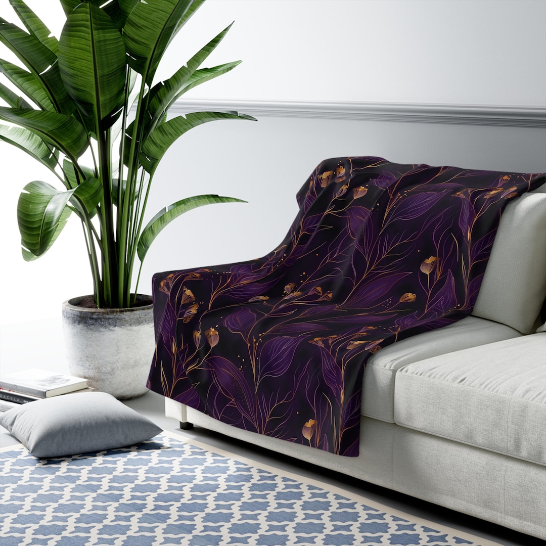Contemporary Purple and Gold Blanket With Soft and Warm Lining Luxury ...