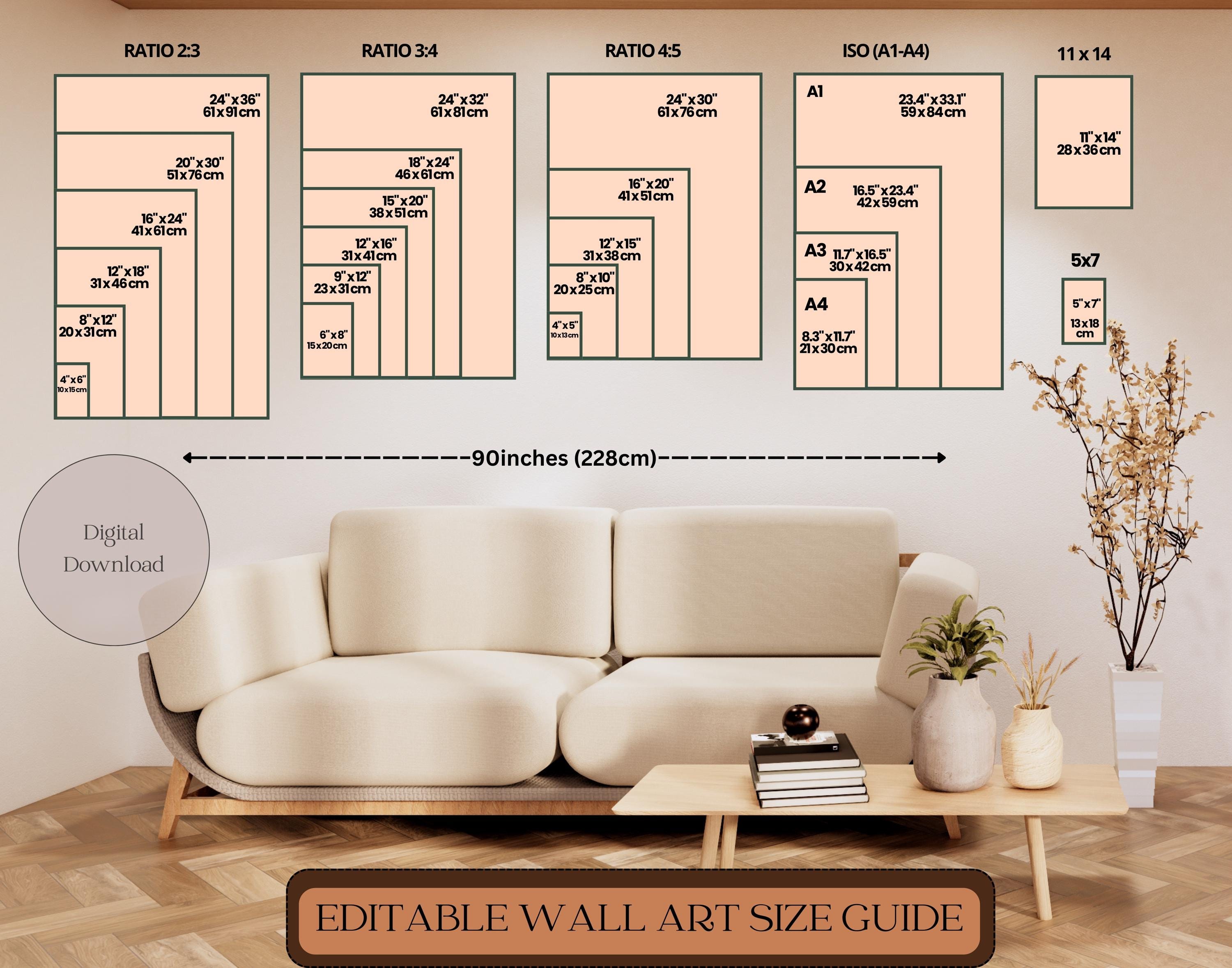 Wall Art Size Guide, Wall Display Guide, Frame Aspect Ratio, Print Size Guide, Poster Size Chart ...