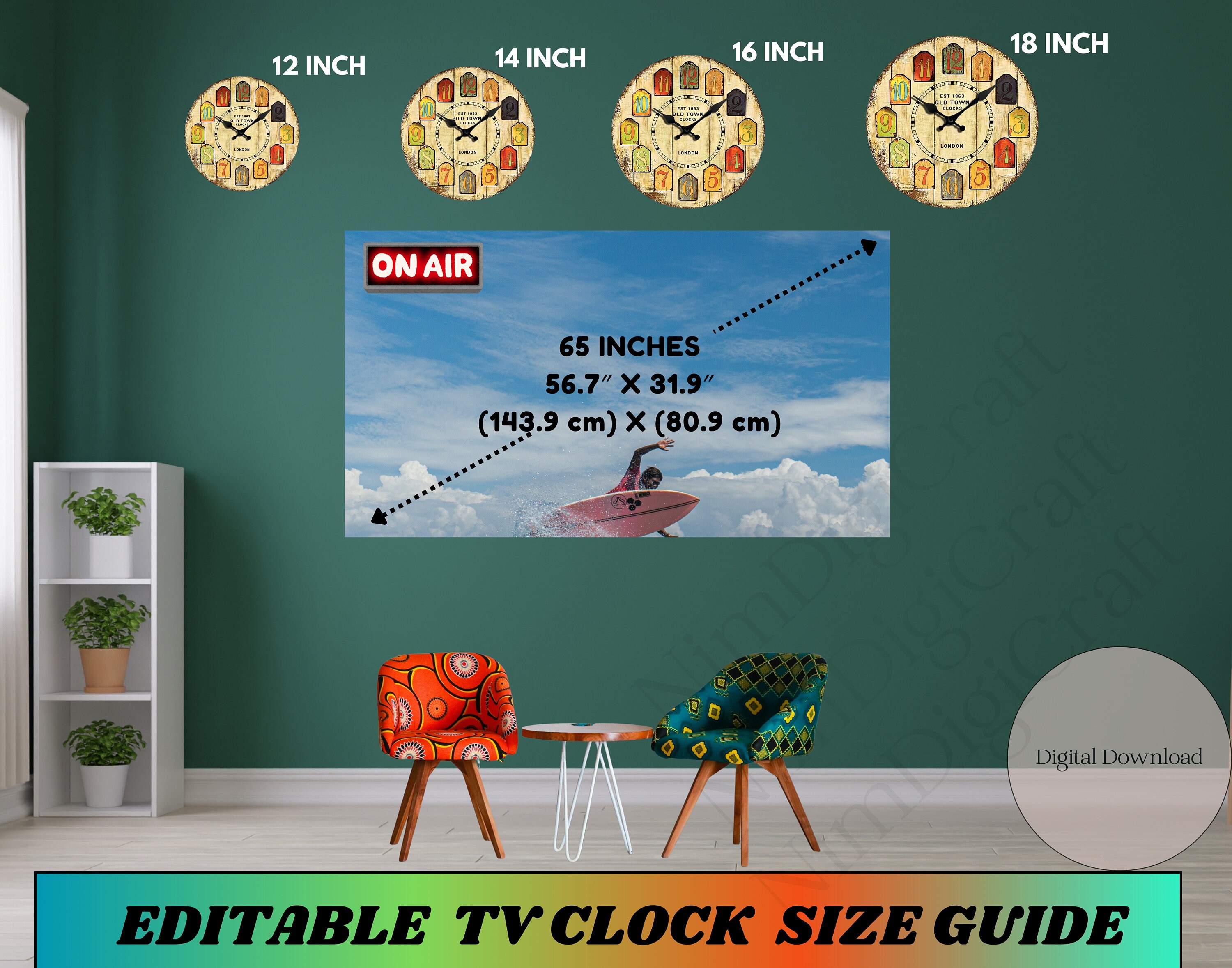 Wall Clock Size Guide, Wall Display Guide, Clock Television Aspect ...