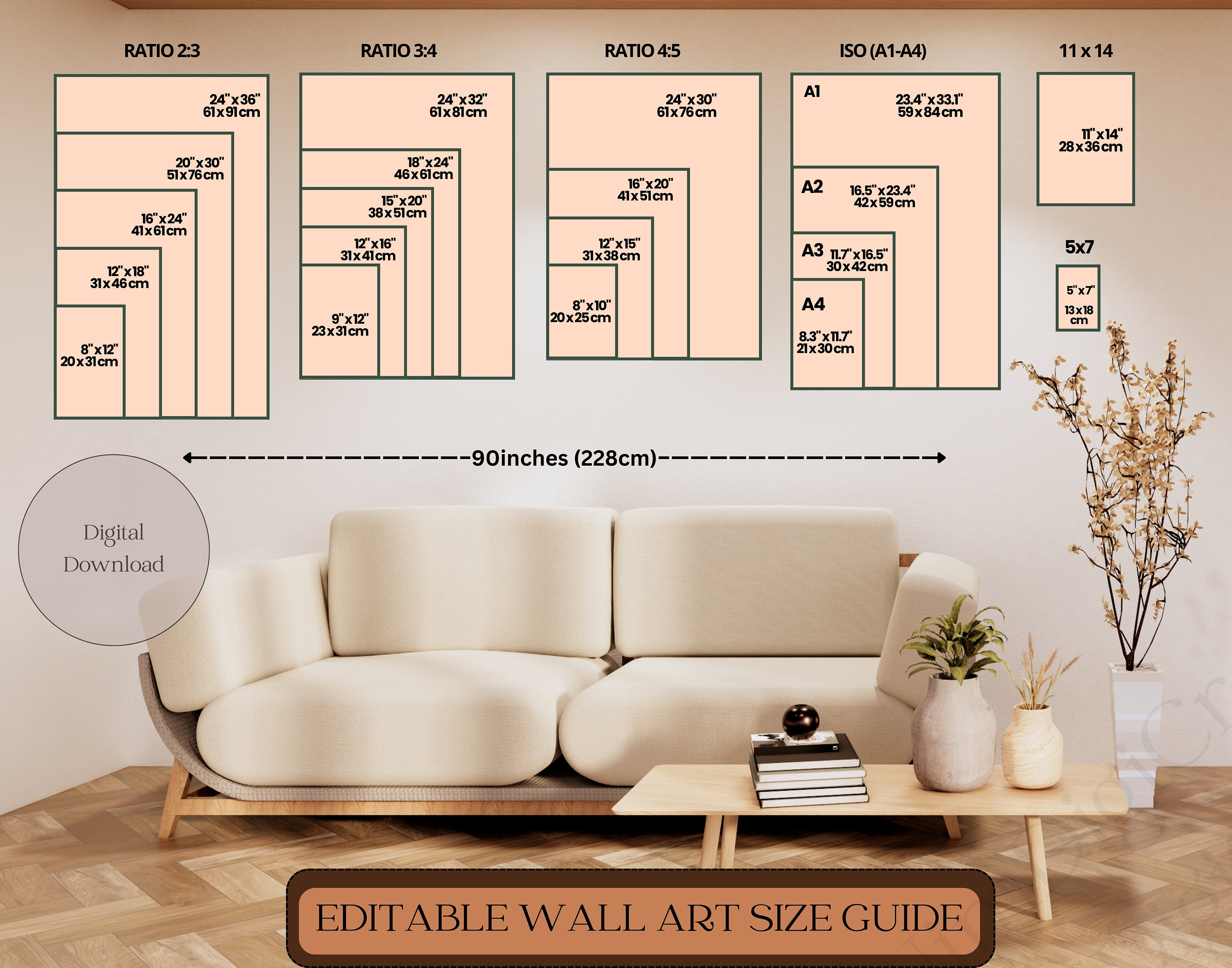 Wall Art Size Guide, Wall Display Guide, Frame Aspect Ratio, Print Size Guide, Poster Size Chart ...