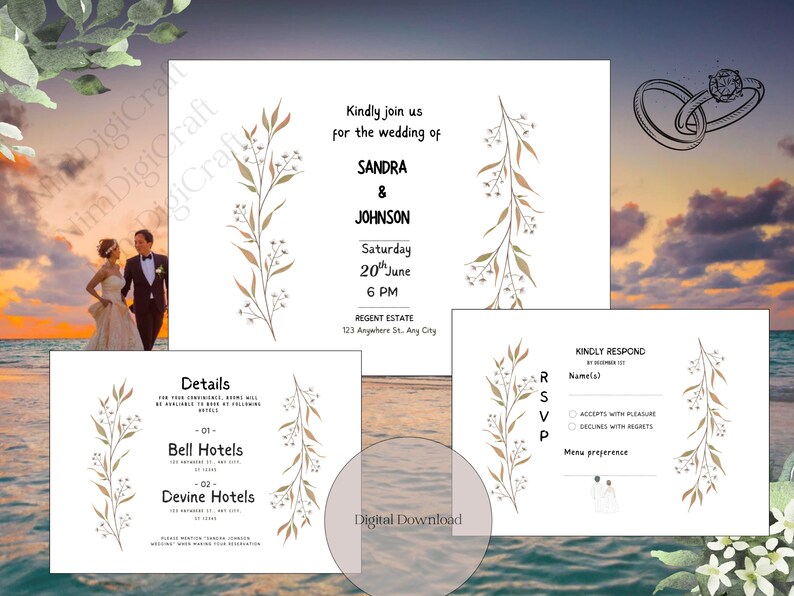 Wedding Invitation Template Set , Bride and Groom Invitation Template ...
