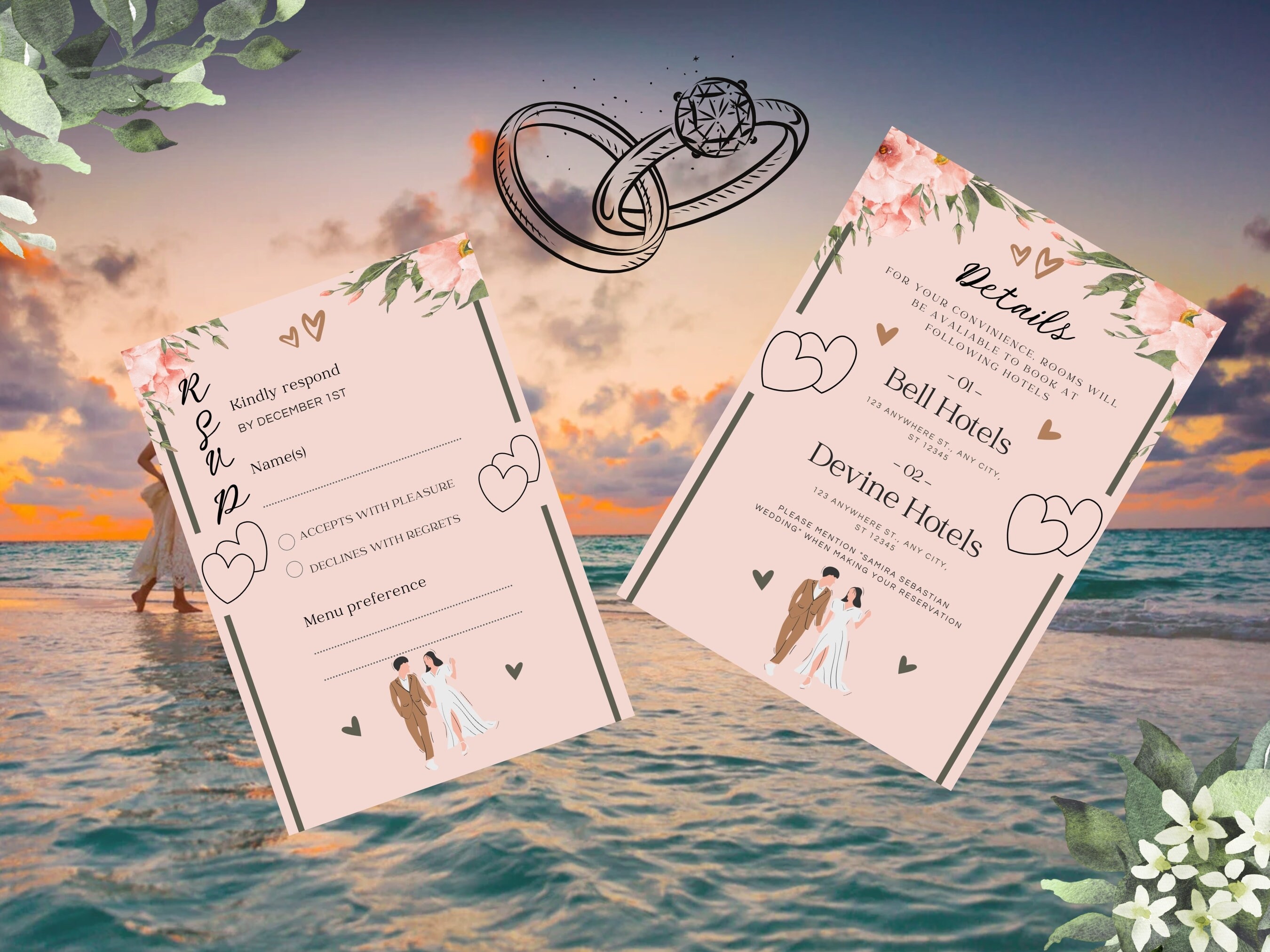 Wedding Invitation Template Set , Bride and Groom Invitation Template ...