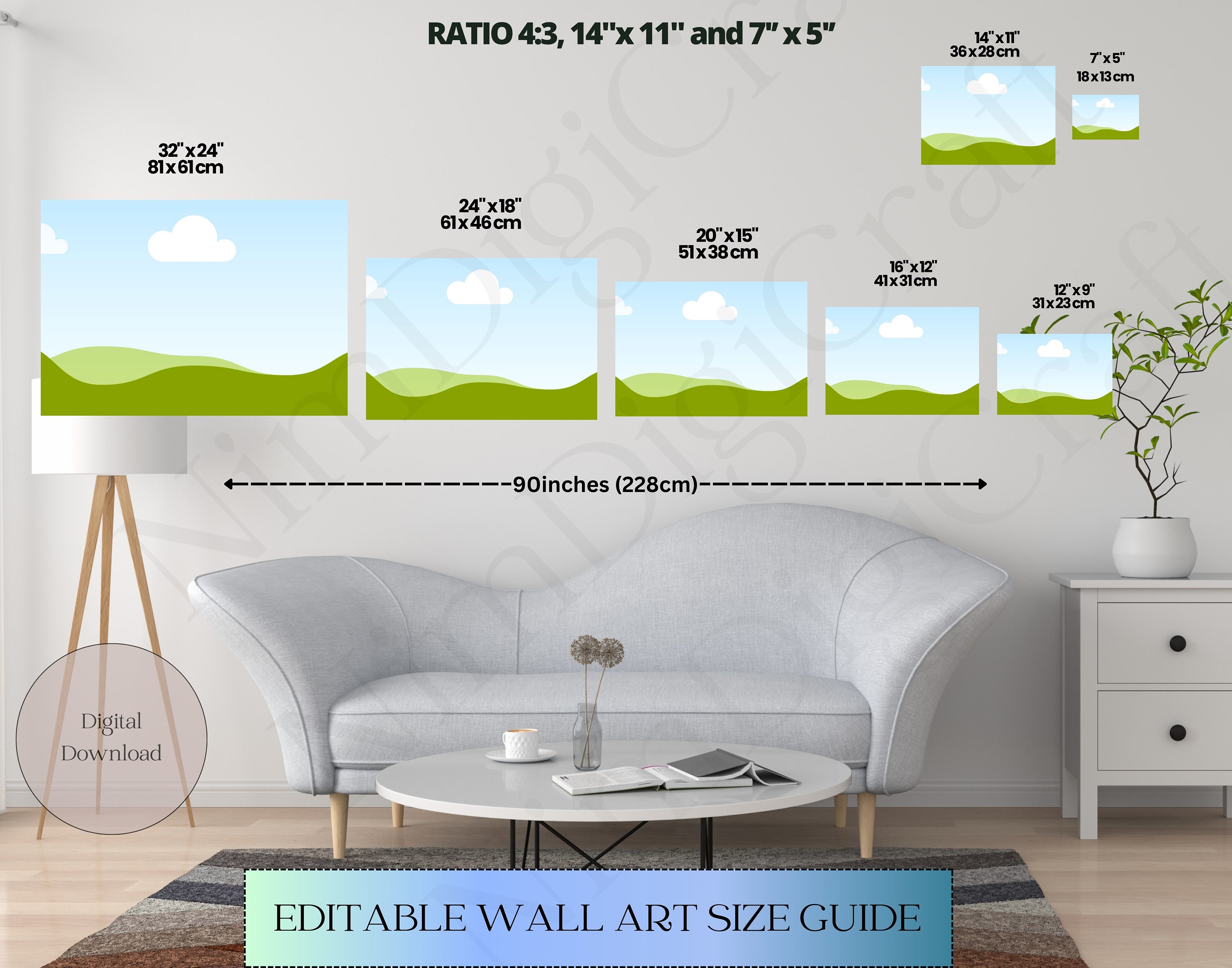 Wall Art Size Guide, Wall Display Guide, Frame Aspect Ratio, Two Sets ...