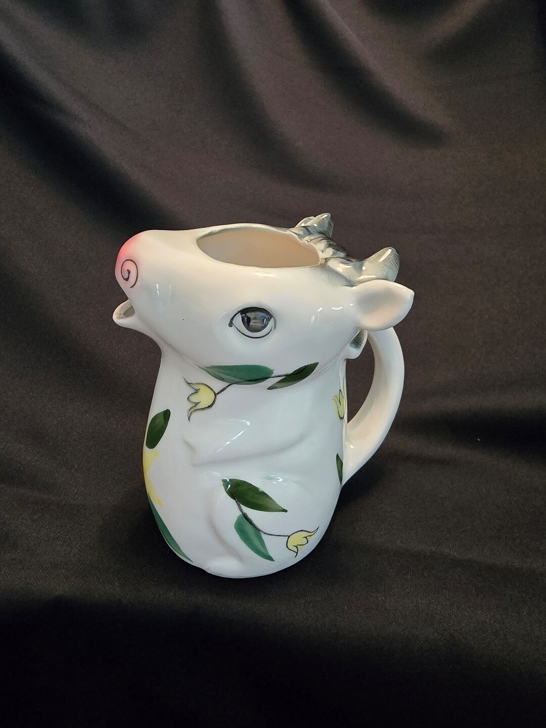 Vintage 4.5" Cow Ceramic Creamer Pitcher - Flowers - Japan - Etsy