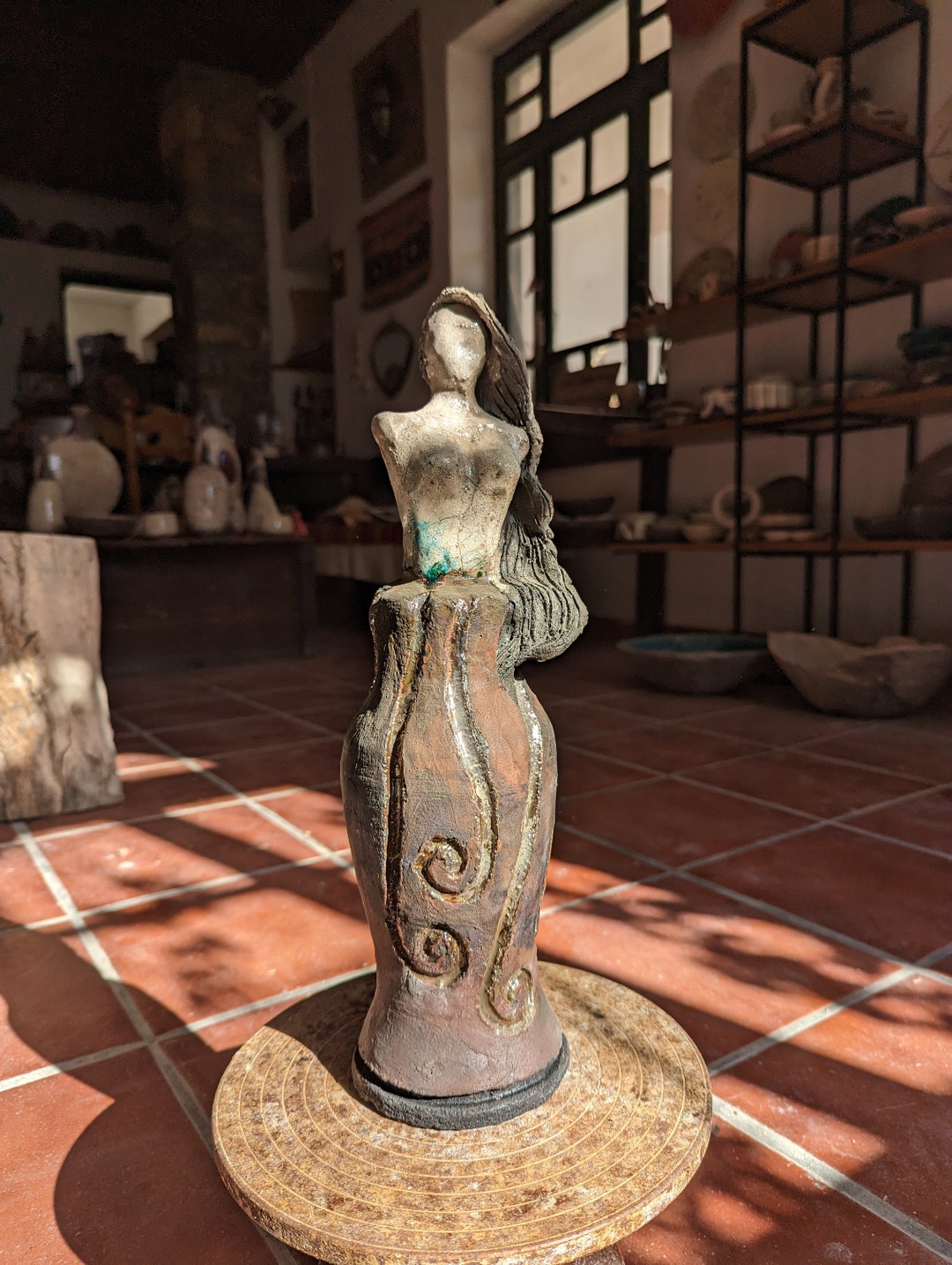 Handcrafted Raku Pottery Woman Statue by Master Potter Nikos Makrynakis ...