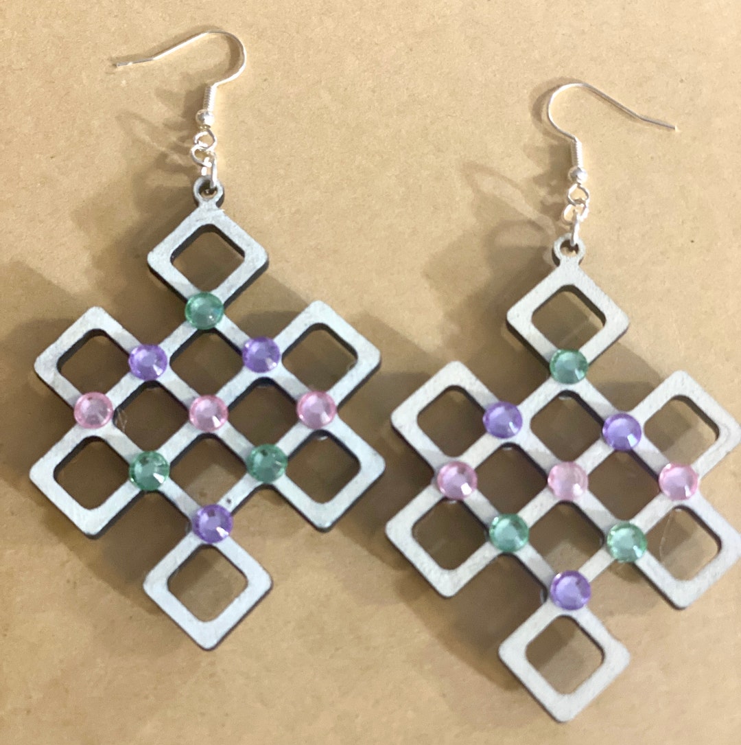 Soft White Geometric Grid and Multi-colored Drop Earrings - Etsy