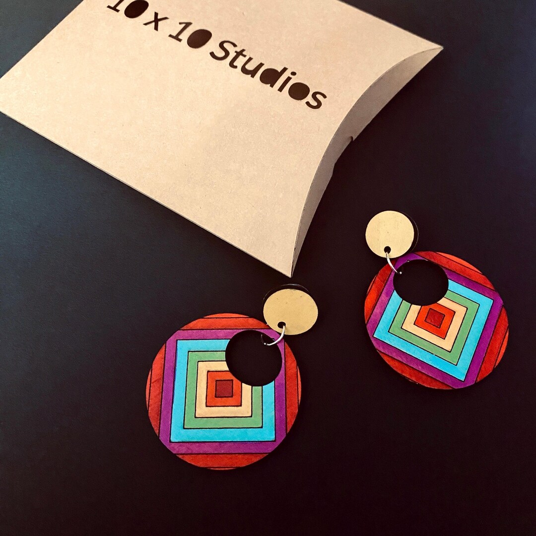 Rainbow Diamond Pattern Retro Circles *hand-painted* - Etsy