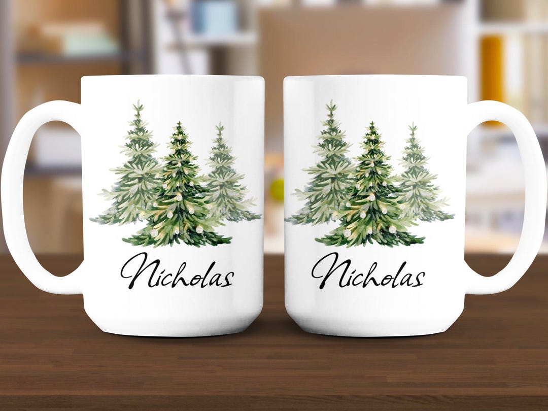 Christmas Trees Mug, Personalized Christmas Mug, Holiday Coffee Mug ...