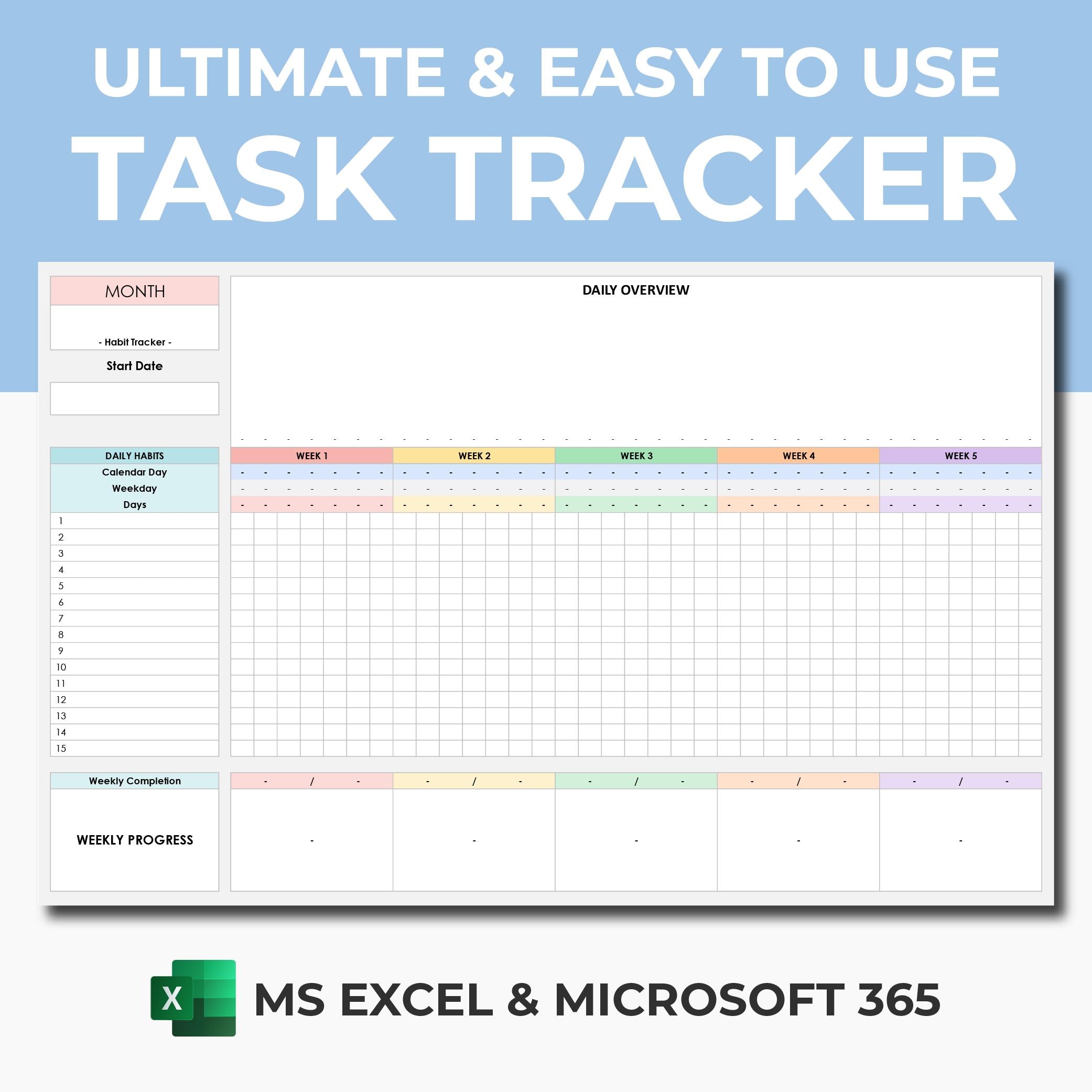 Task Tracker Template | Excel Spreadsheet | Monthly Weekly Daily Task ...