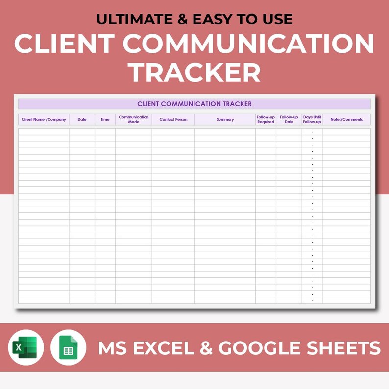 Client Communication Tracker Template, Customer Communication Log Template, Excel & Google ...
