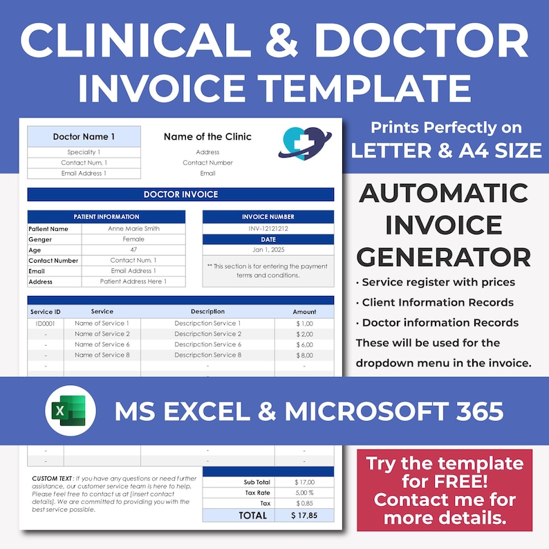 Healthcare Invoice Generator, Medical Billing Form, Doctor Payment ...