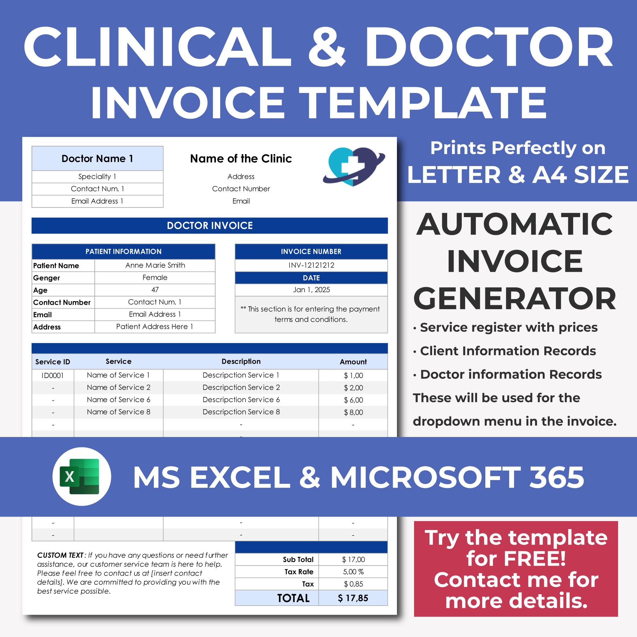 Healthcare Invoice Generator, Medical Billing Form, Doctor Payment ...