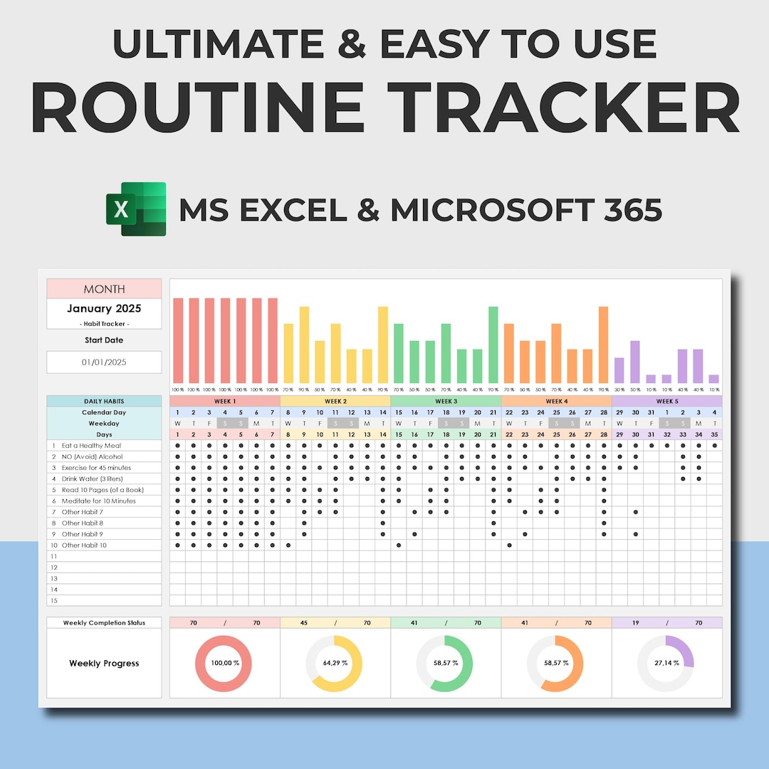 Routine Tracker Template | Excel Spreadsheet | Monthly Weekly Daily ...