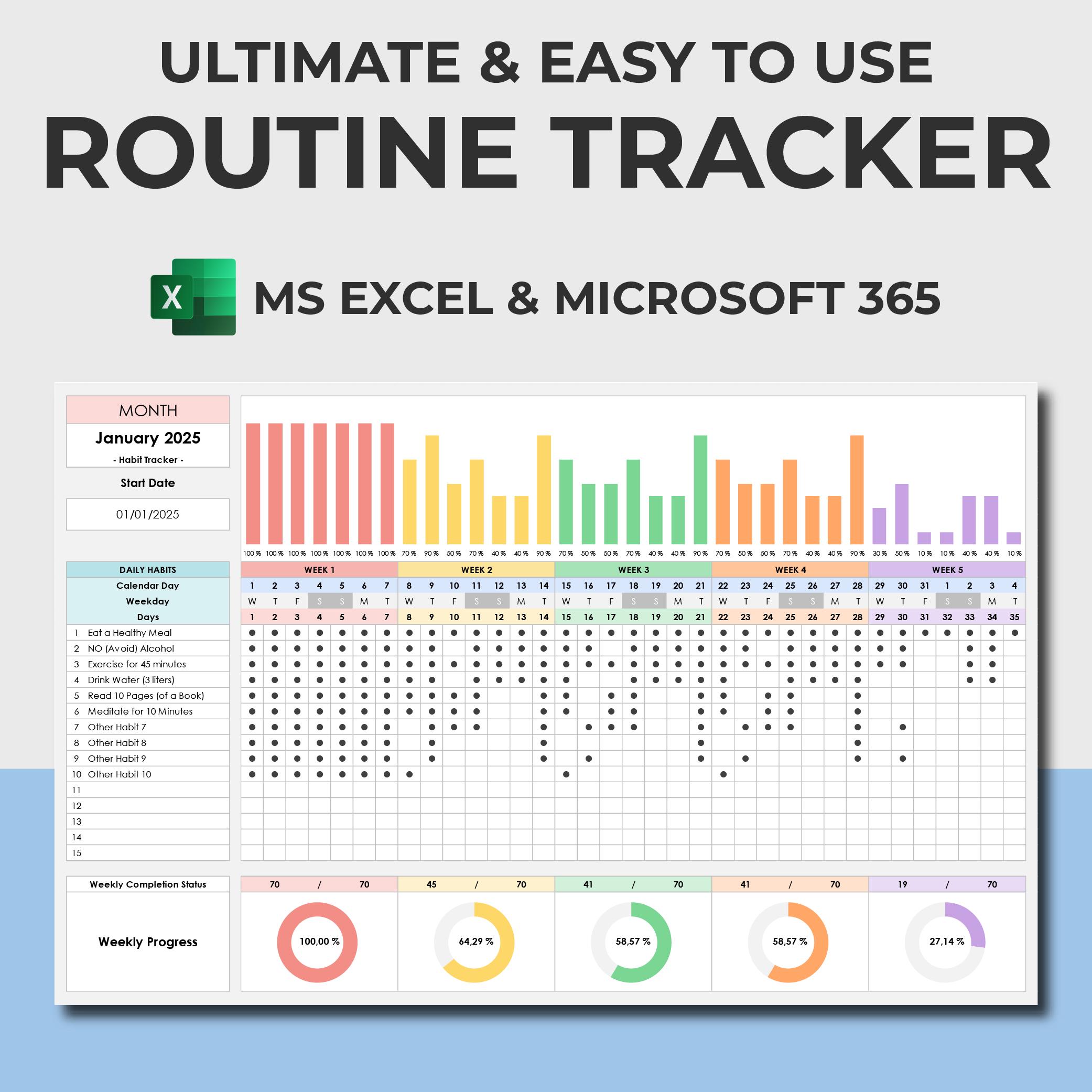 Routine Tracker Template | Excel Spreadsheet | Monthly Weekly Daily ...