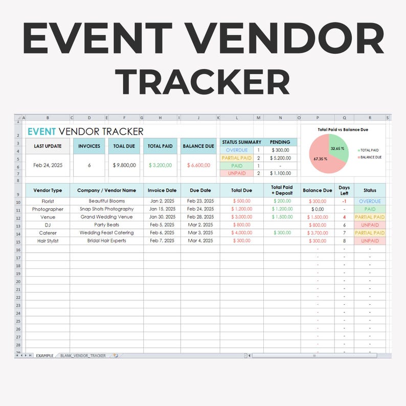 Event Vendor Payment Tracker| Event Bookkeeping Schedule |event ...