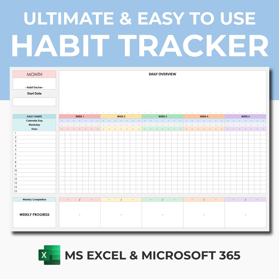 Habit Tracker Template | Excel Spreadsheet | Monthly Weekly Daily Habit ...