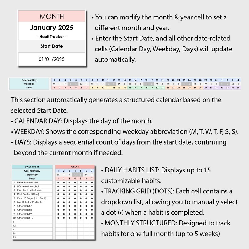 Routine Tracker Template | Excel Spreadsheet | Monthly Weekly Daily ...