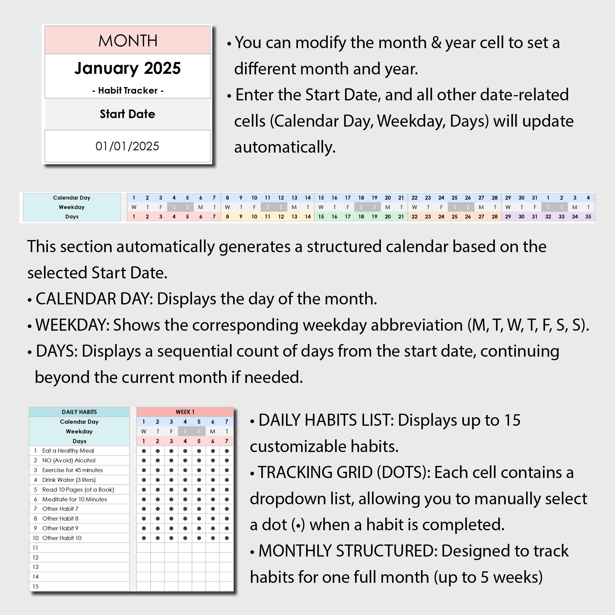 Routine Tracker Template | Excel Spreadsheet | Monthly Weekly Daily ...