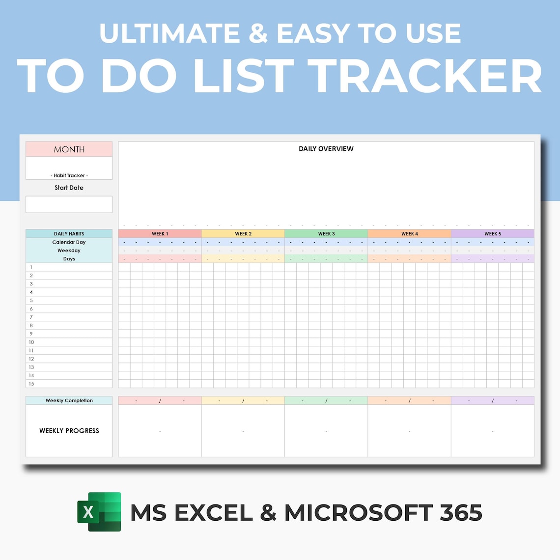 To Do List Tracker Template | Excel Spreadsheet | Monthly Weekly Daily to Do List Planner ...