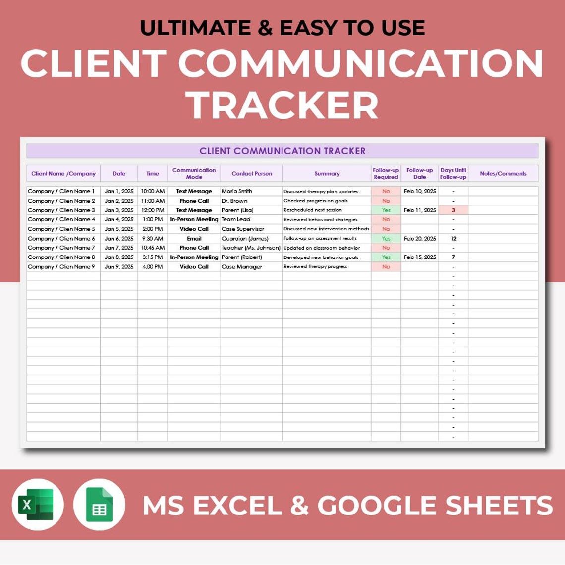 Client Communication Tracker Template, Customer Communication Log ...