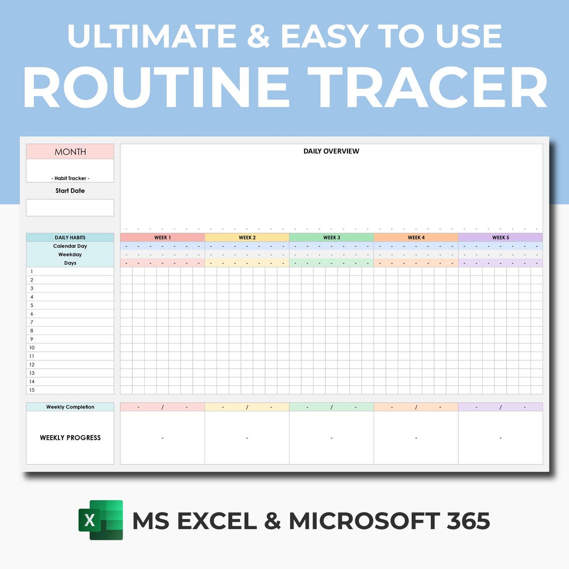 Routine Tracker Template | Excel Spreadsheet | Monthly Weekly Daily ...