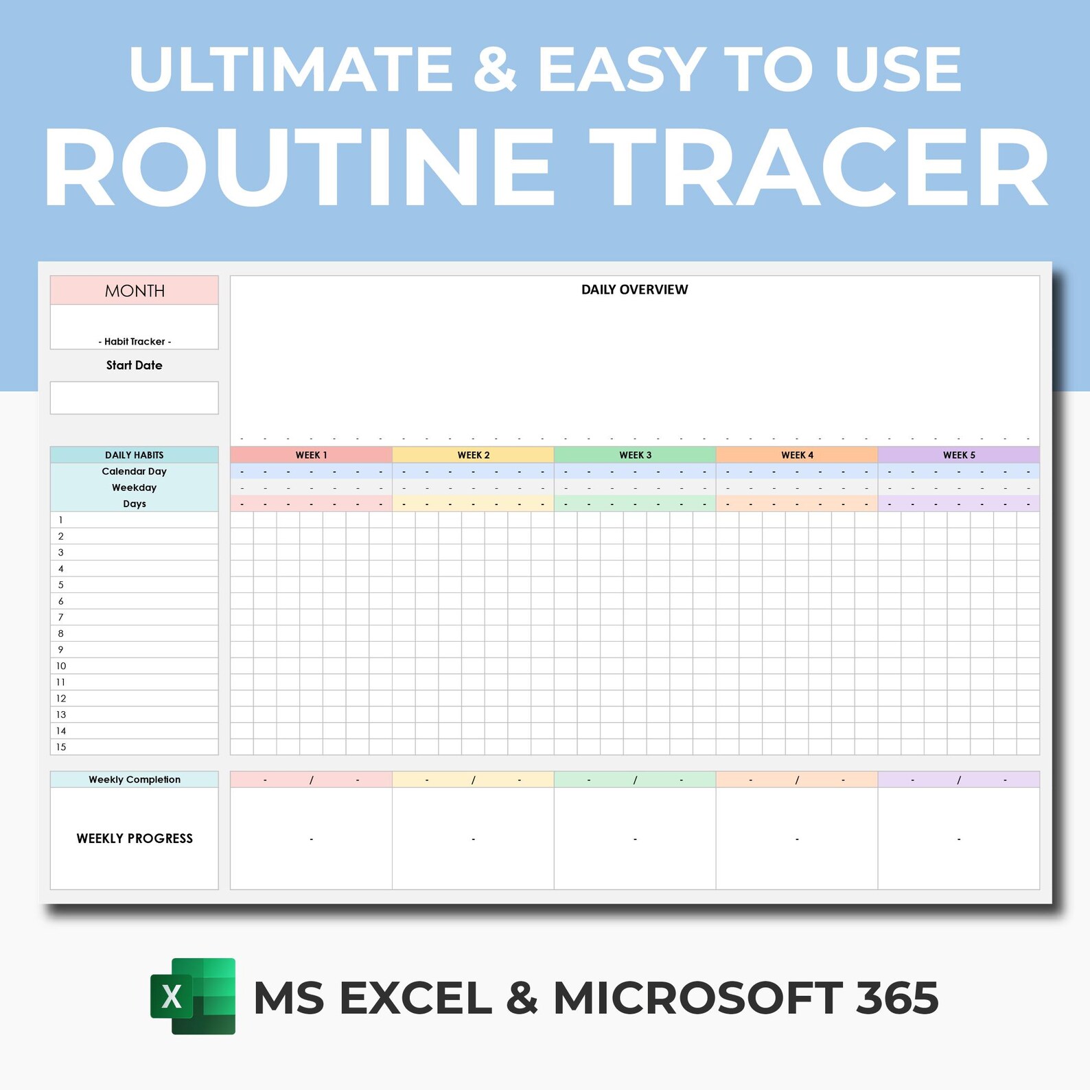 Routine Tracker Template | Excel Spreadsheet | Monthly Weekly Daily ...