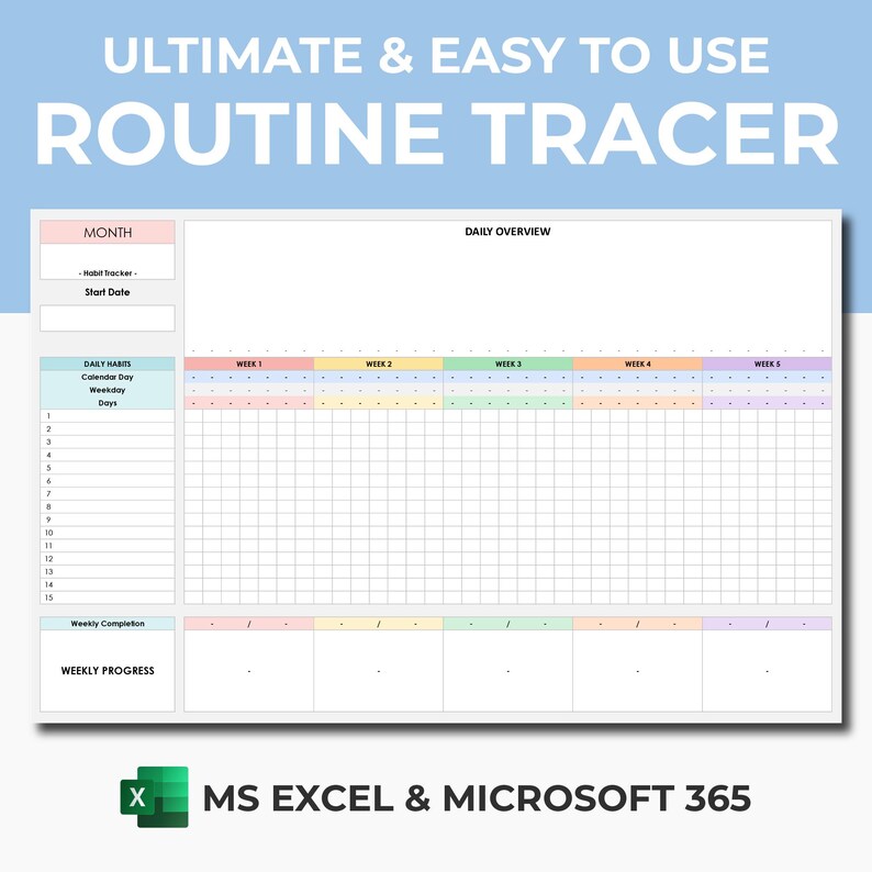 Routine Tracker Template | Excel Spreadsheet | Monthly Weekly Daily ...