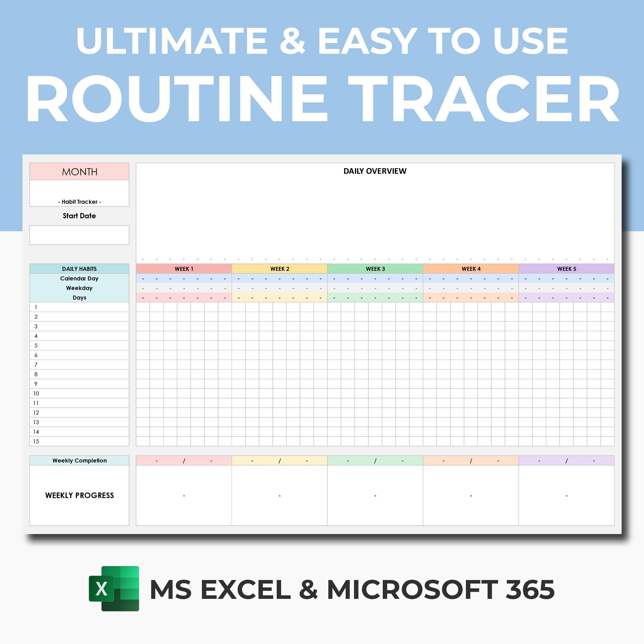 Routine Tracker Template | Excel Spreadsheet | Monthly Weekly Daily ...