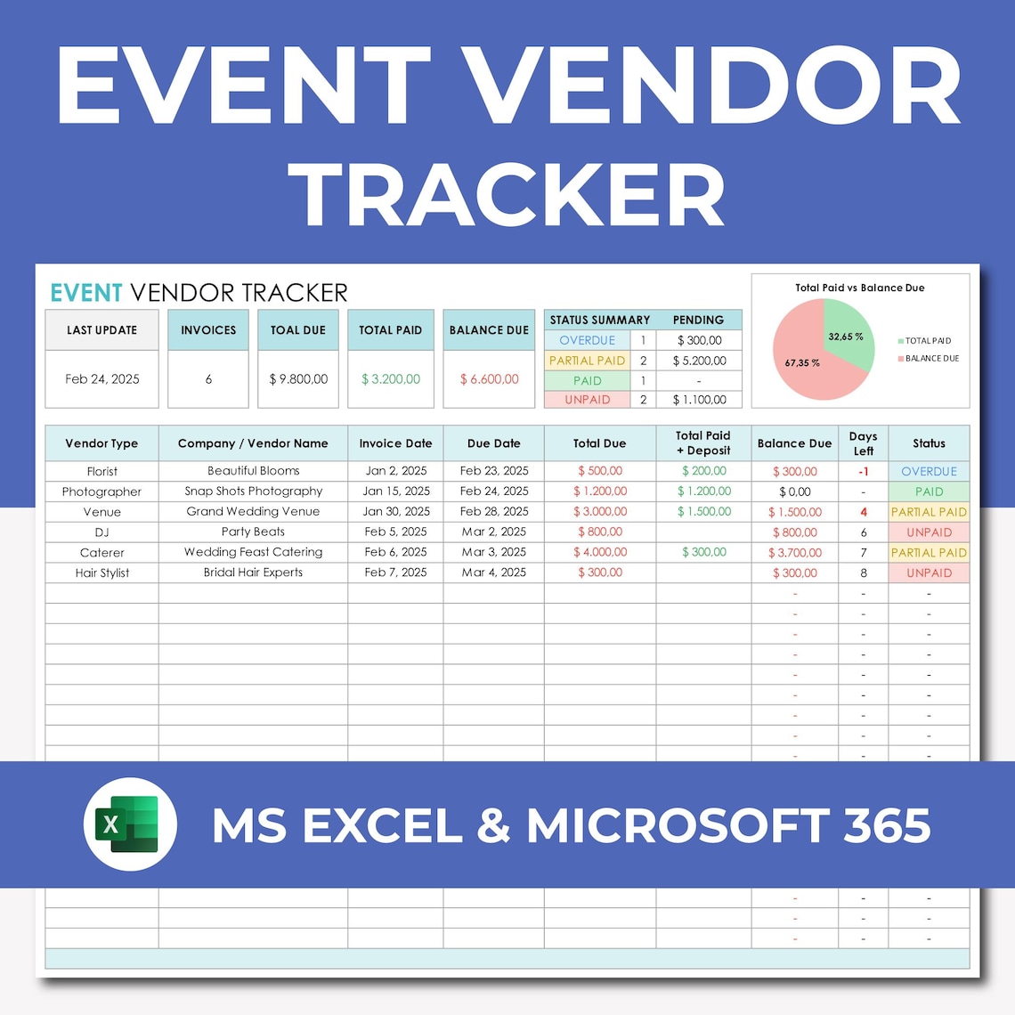 Event Vendor Payment Tracker| Event Bookkeeping Schedule |event ...