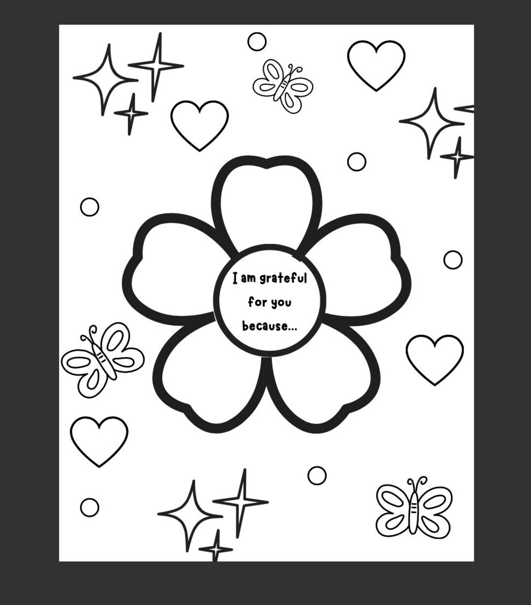 Flower Gratitude Thank You Coloring Page - Etsy