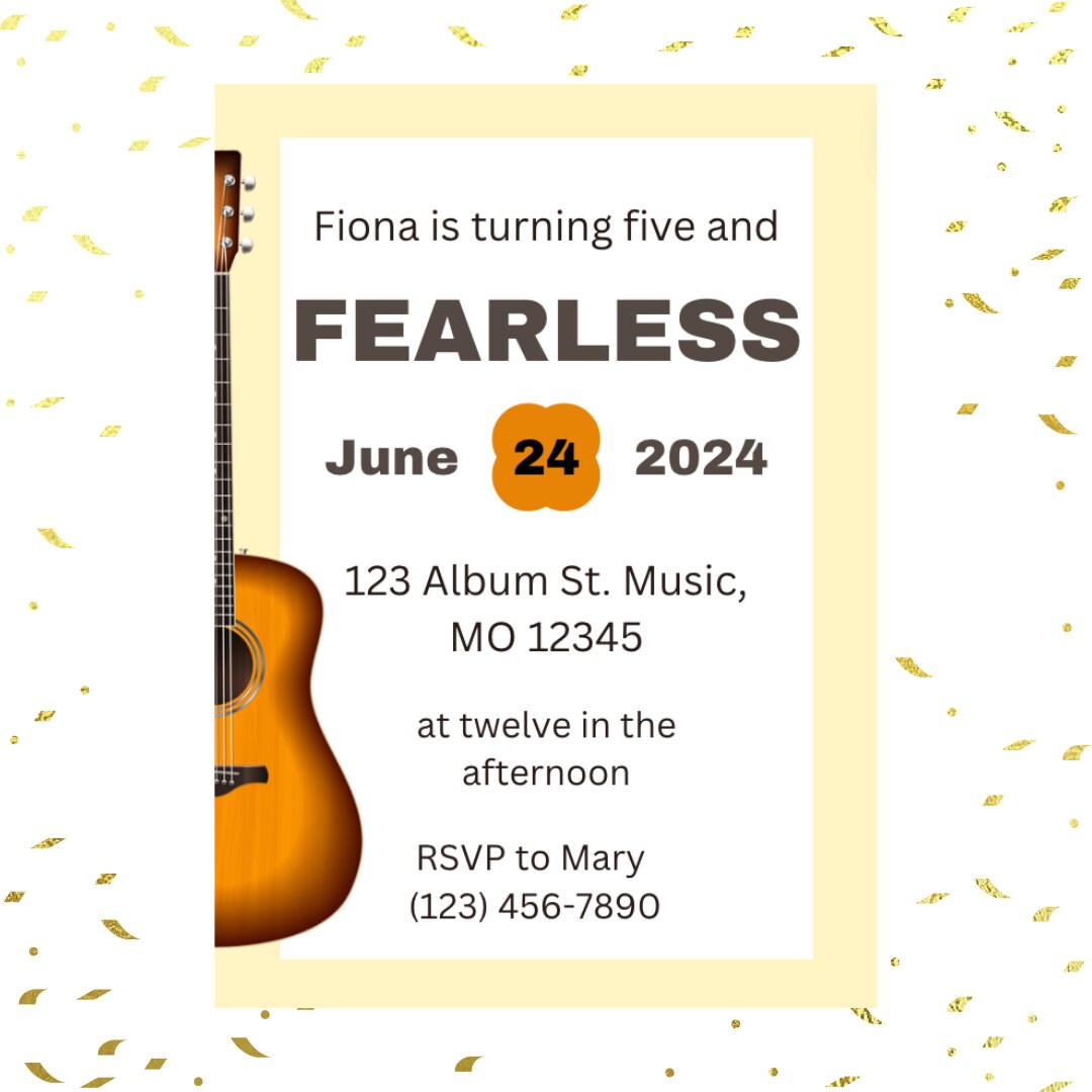 Fearless Swiftie Birthday Invitation With Thank You Card Digital ...