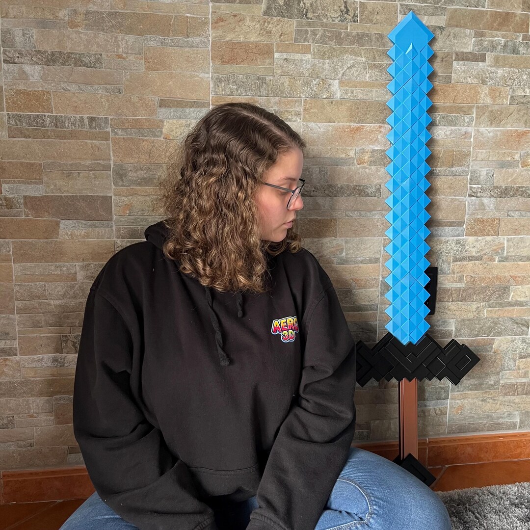 Minecraft Diamond Sword – 1 Meter 3D Printed Replica in Silk Blue PLA ...