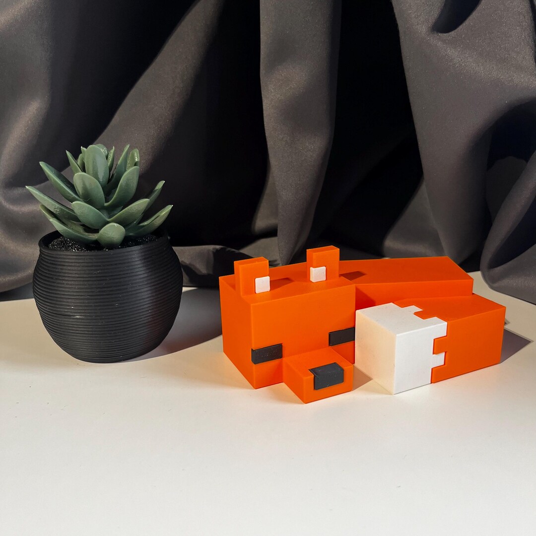 Minecraft Sleeping Fox 3D Printed Decor for Gamers Cute Animal Display ...