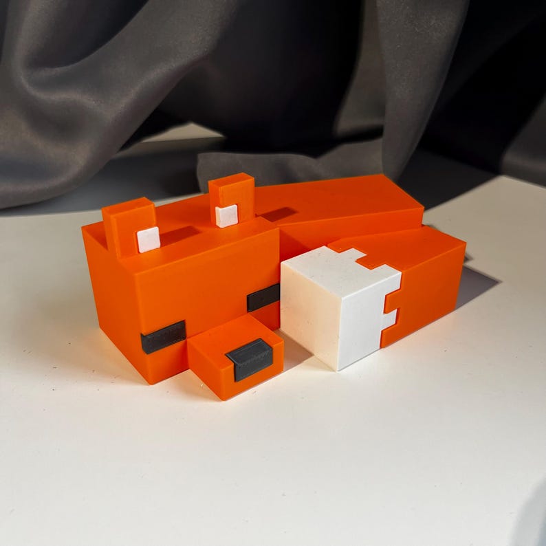 Minecraft Sleeping Fox 3D Printed Decor for Gamers Cute Animal Display ...