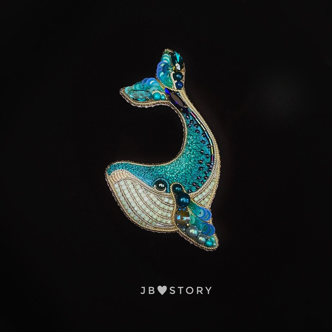 Embroidered Blue Whale Brooch, Ocean Lover Jewelry, Fish Brooch, Whale ...