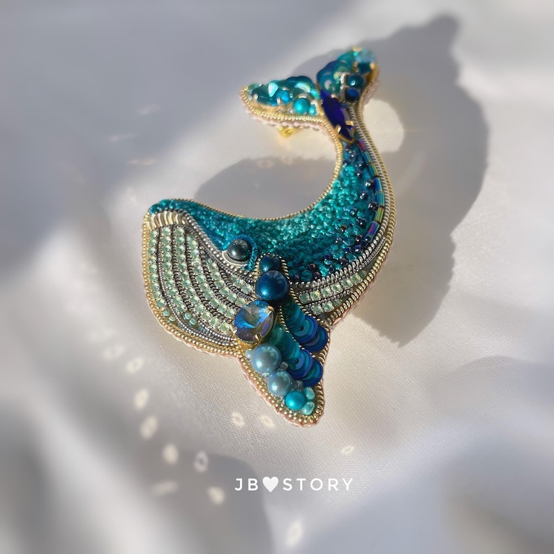 Embroidered Blue Whale Brooch, Ocean Lover Jewelry, Fish Brooch, Whale ...