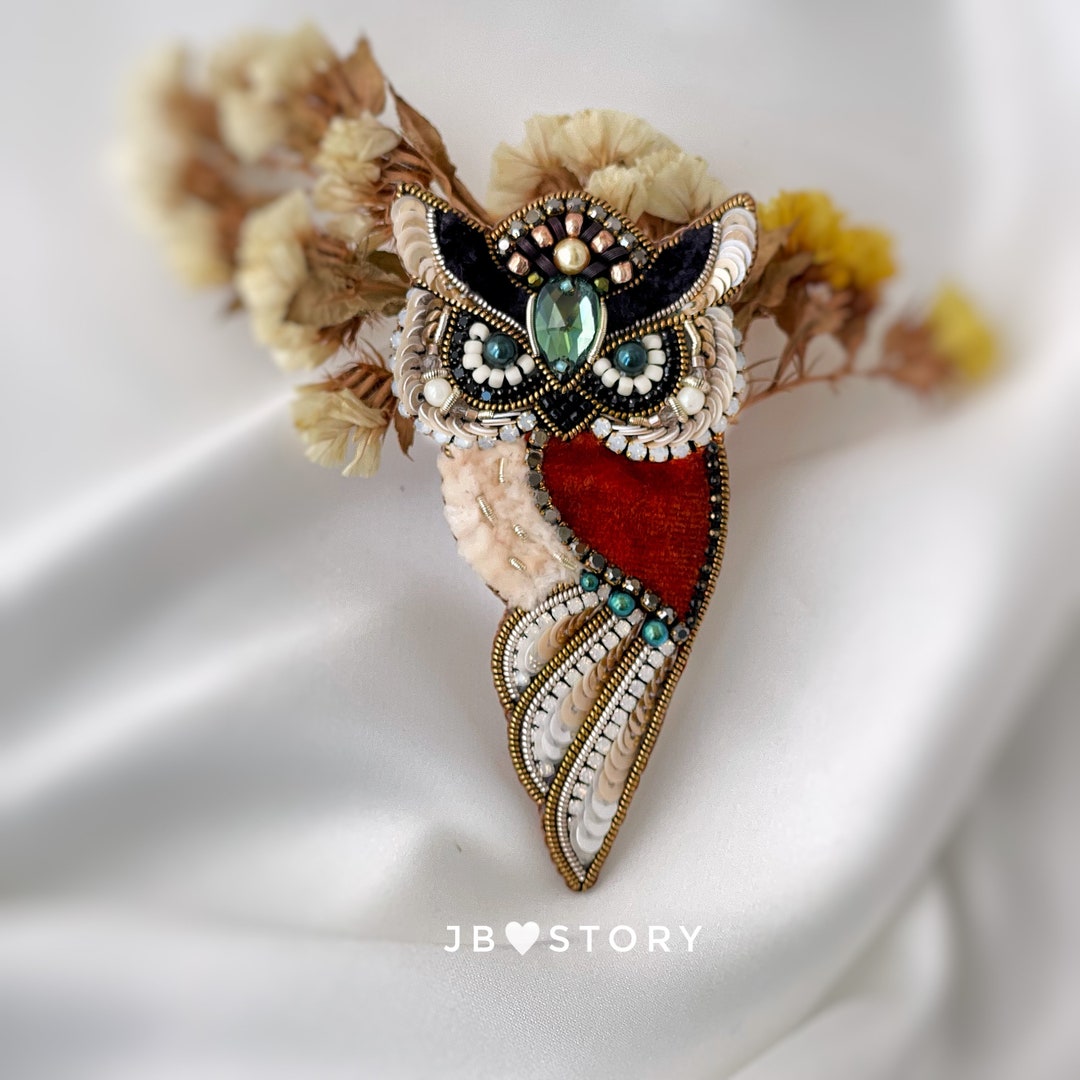Beaded Owl Brooch: Wisdom Amulet, Festive Bird Jewelry - Etsy