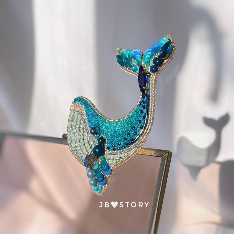 Embroidered Blue Whale Brooch, Ocean Lover Jewelry, Fish Brooch, Whale ...