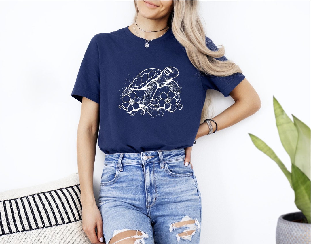 Floral Turtle Shirt, Sea Turtle Graphic Tees, Sea Animals Gifts, Trendy ...