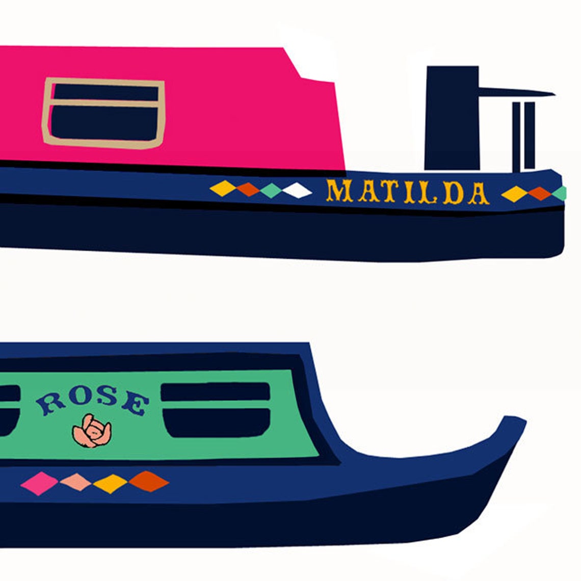 London Canal Boat Art Print, Roses and Castles Canal Folk Art - Etsy UK