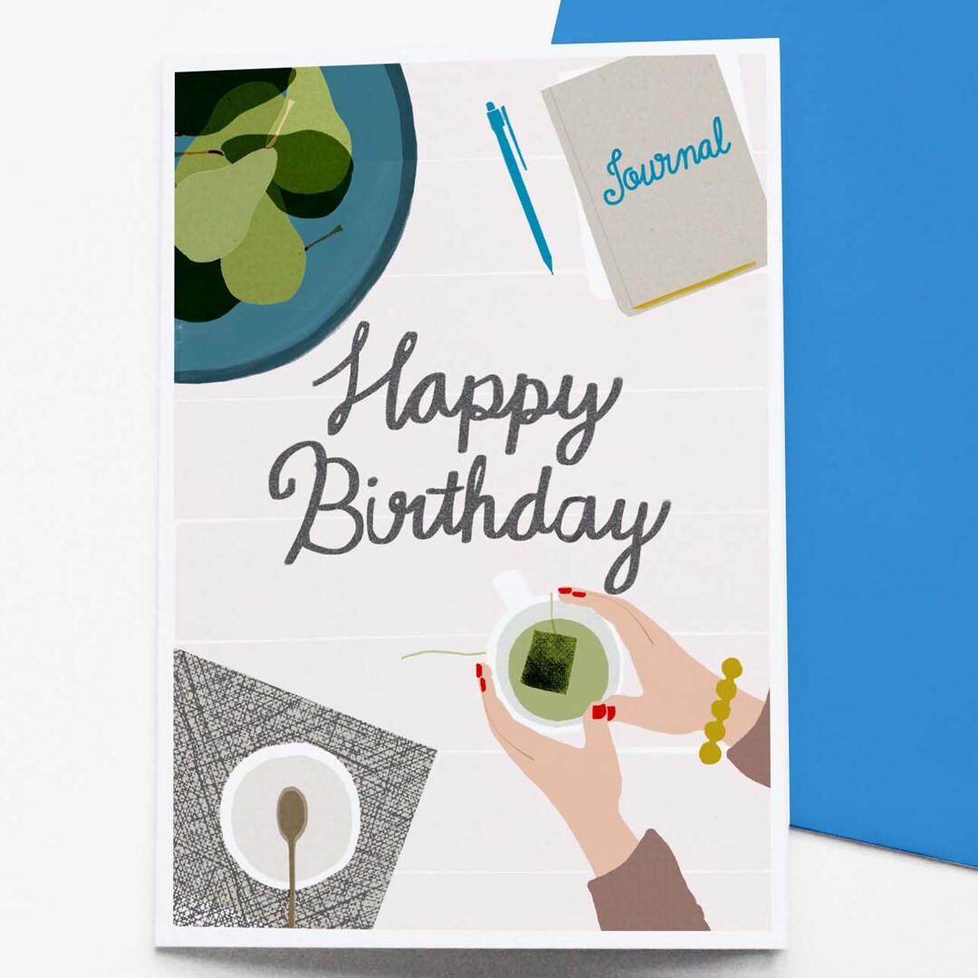 Happy Birthday Green Tea Card - Etsy