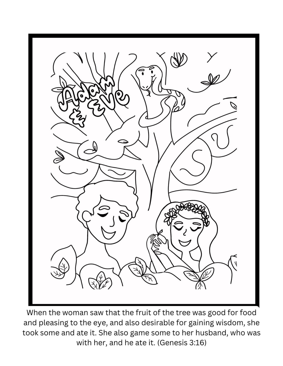 Kids Coloring Page Adam and Eve | Digital Download | Printable Coloring ...