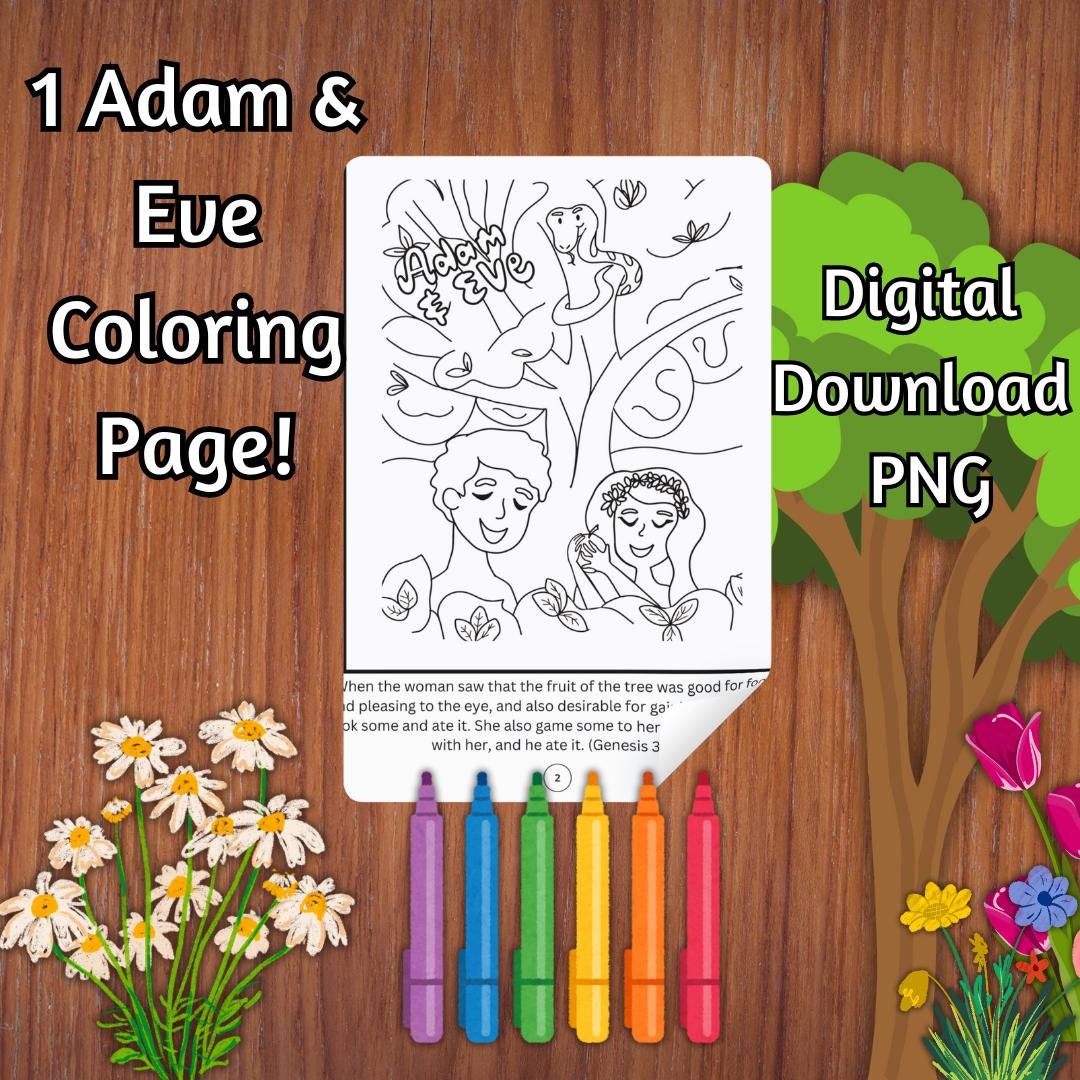 Kids Coloring Page Adam and Eve Digital Download Printable Coloring ...