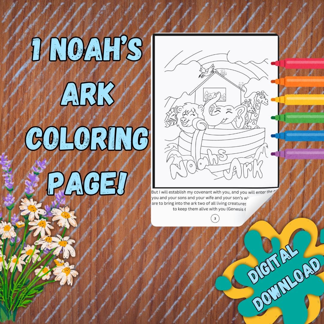 Noah's Ark Coloring Page for Kids Digital Download Printable Coloring ...