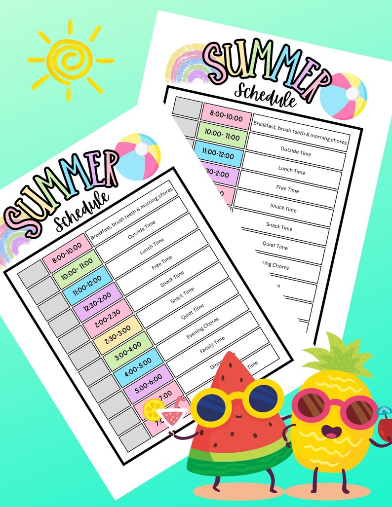 Editable Summer Schedule for Kids | Daily Routine Chart | Colorful ...