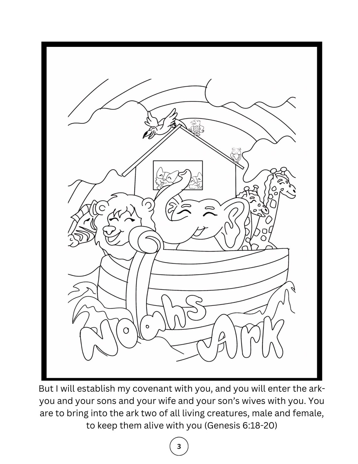 Noah's Ark Coloring Page for Kids | Digital Download | Printable ...