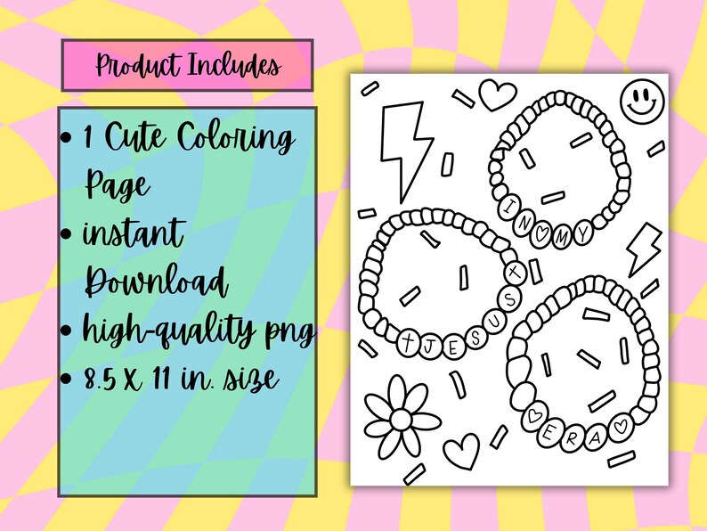 Jesus Friendship Bracelets Coloring Page | Hand Drawn | Digital ...