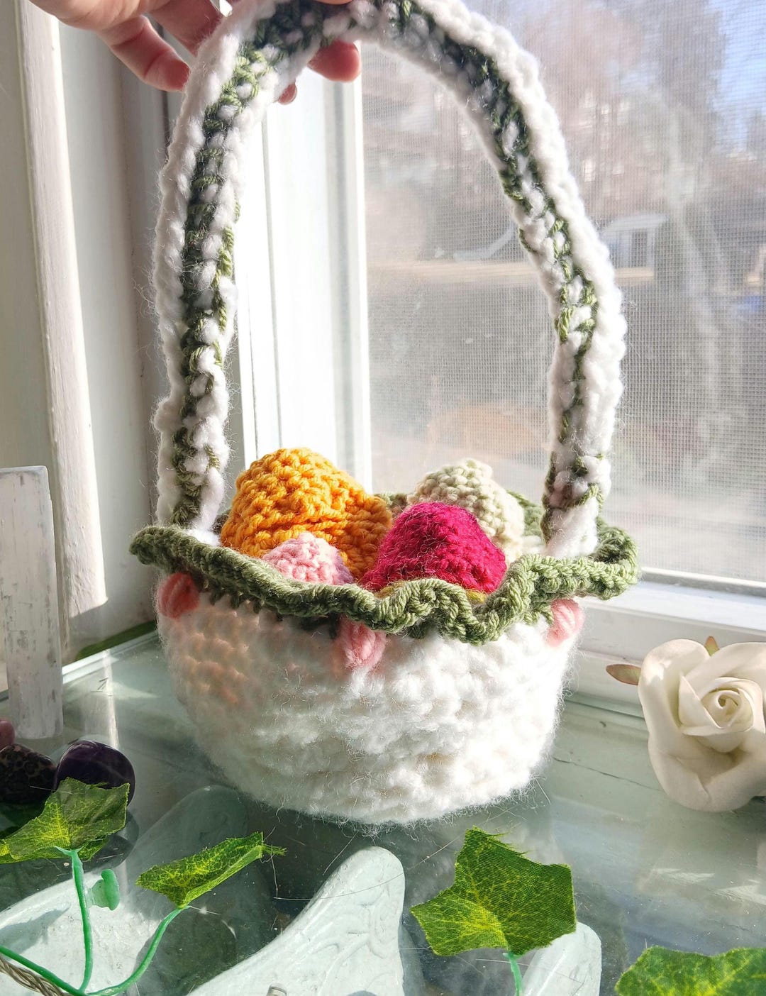 Handmade Easter Basket Floral,foldable With Egg-shaped Pockets for ...